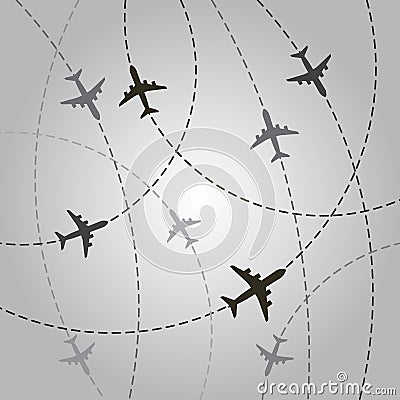 Plane With Dashed Path Lines. Airplane Flight Route Cartoon Vector ...