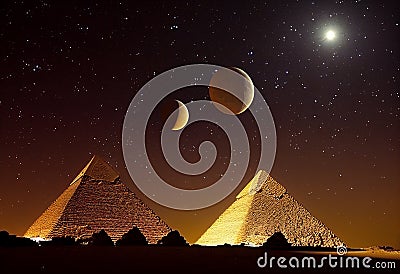 Planets Of The Solar System Over The Pyramids Of Giza. AI Generated ...