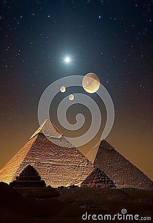 Planets Of The Solar System Over The Pyramids Of Giza. AI Generated ...