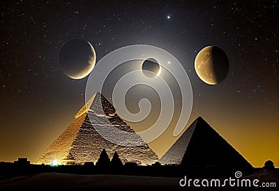 Planets Of The Solar System Over The Pyramids Of Giza. AI Generated ...
