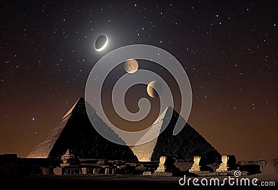 Planets Of The Solar System Over The Pyramids Of Giza. AI Generated ...