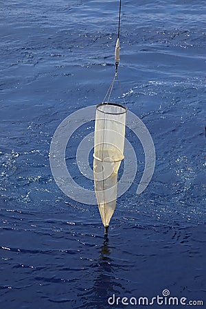 Plankton Net On The Blue Water Background. Science Equipment For ...