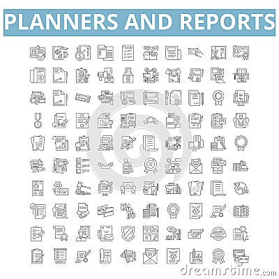 Planners And Reports Icons, Line Symbols, Web Signs, Vector Set ...