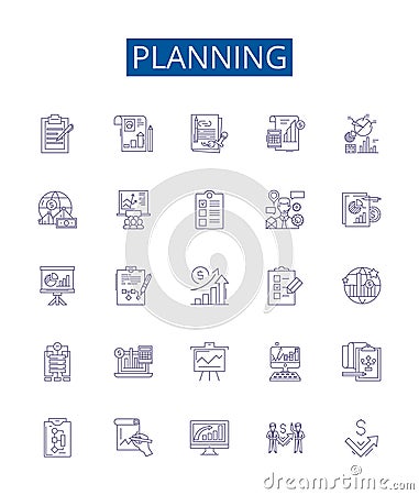 Planning Line Icons Signs Set. Design Collection Of Organizing ...