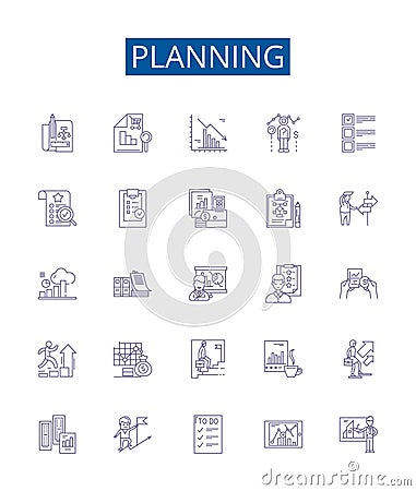 Planning Line Icons Signs Set. Design Collection Of Organizing ...