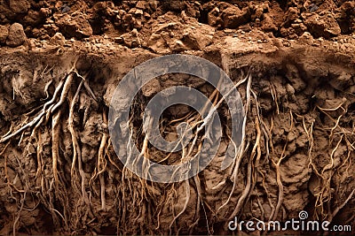 Plants Roots Underground, Soil Cross Section Texture. Generative AI ...