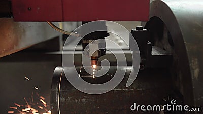 Plasma Cutting Of Metal Pipe On A CNC Machine. Fire Cutting Of Metal ...