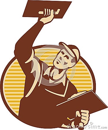 Plasterer Worker Tradesman Plastering Retro Cartoon Vector ...