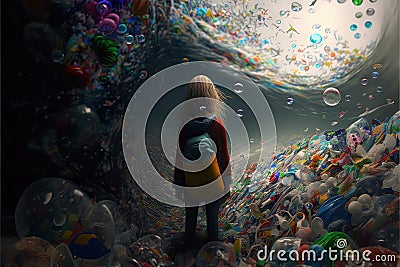 Plastic Bags And Garbage Floating In The Sea Or Ocean. Concept Of ...