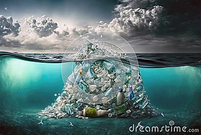 Plastic Bags And Garbage Floating In The Sea Or Ocean. Concept Of ...
