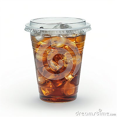 A Plastic Cup Filled With Iced Tea, With Clear Ice Cubes, Condensation ...
