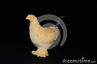 Plastic Toy Chickens On A Black Background. Realistic Toy Copy Space ...