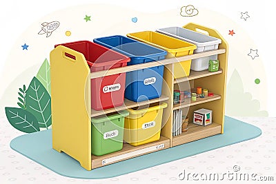 Plastic Toy Organizer With Color-coded Bins Royalty-Free Stock ...