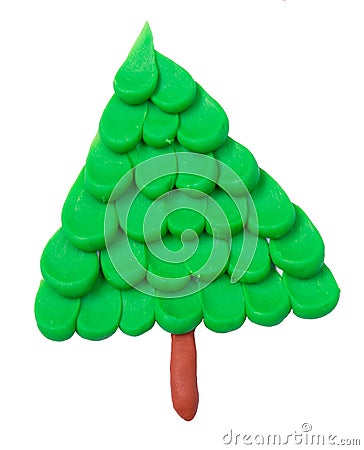 Plasticine Green Spruce Isolated On White Background. Kids Artwork ...