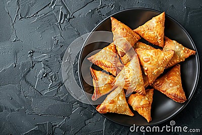 Plate With Indian Samosas On Black Stone Background. Generative AI ...