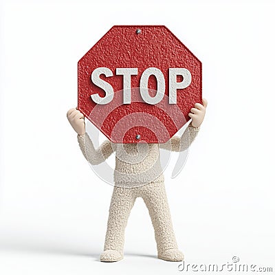 Playful Character Holding Stop Sign With Cozy Texture Stock Photo ...