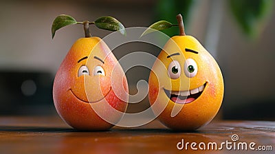 Playful Mango With A Goofy Smile Alongside Another Mango Royalty-Free ...