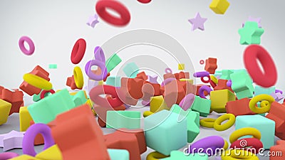 Playful Shapes Fall and Bounce on a White Floor. Stock Footage - Video ...