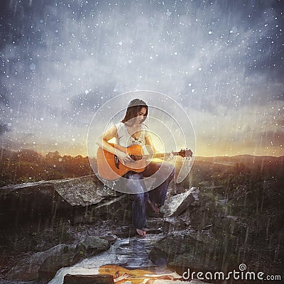 Playing Music In The Rain Stock Photo - Image: 84703001