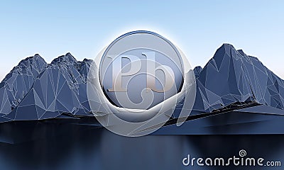 Plumbum Symbol In Shape Of Coin In Abstract Mountains Stock Photography ...