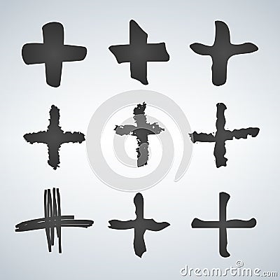 Plus Symbols. Set Of 25 Hand Painted Plus Signs Isolated On A White ...