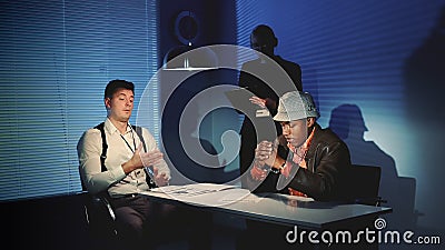 Police Detective Questioning Suspect Black Man In Interrogation Room ...