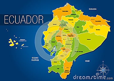 Political Map Of The Republic Of Ecuador With The Names Of The ...