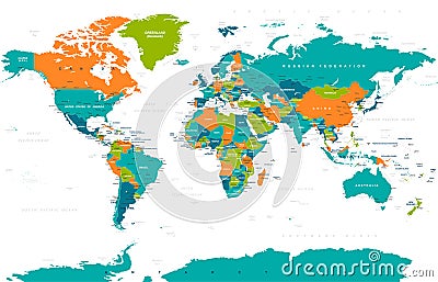 Political Colored World Map Vector Stock Illustration | CartoonDealer ...