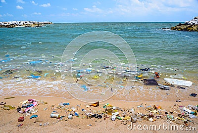 Pollution On The Beach Of Tropical Sea. Stock Photo - Image: 52880827