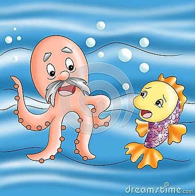 The Polyp And The Fish Royalty-Free Cartoon | CartoonDealer.com #22592858