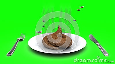 Poop on a Plate. 3D Animation in Cartoon Style. Green Screen, Loopable ...