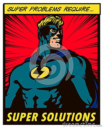Pop-art Comics Style Superhero Solving Problems With Superpowers Vector ...