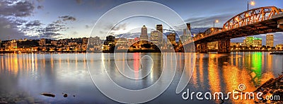 Portland Downtown Skyline Night Panorama 2 Stock Images - Image: 16184304