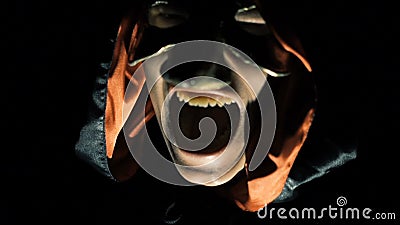 Portrait Of Alight Vampire Face Scaring At Night Stock Footage - Video ...