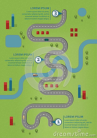 Workflow Roadmap Infographic, 3 Checkpoints In Landscape Vector ...