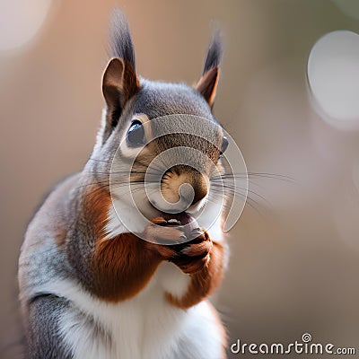 A Portrait Of A Charming Squirrel Holding A Nut, Its Cheeks Puffed Out2 ...