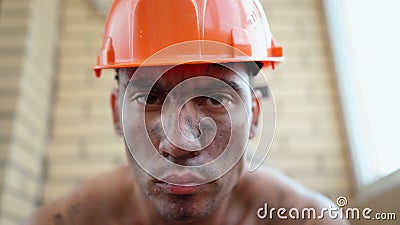 Portrait of a Dirty Construction Worker in Hard Hat. Tired Builder ...
