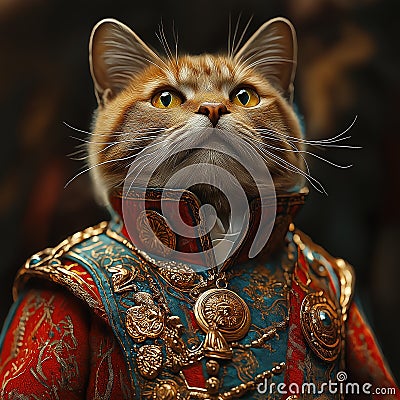 Portrait With Fluffy Cat Dressed Up As General, Tsar Or Imperator. Cat ...