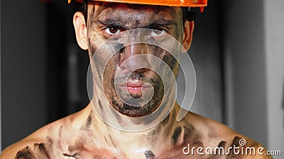 Portrait the Guy Builder, Tired after Work, is Covered in Mud. Hard Job ...