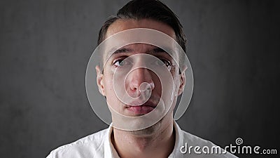 Portrait of Sad Man Looking at Camera with Tears in His Face. Man in ...