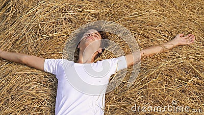 Portrait of a Man Falling in a Haystack Stock Footage - Video of grass ...