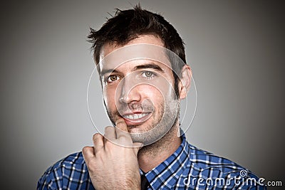 Portrait Of A Normal Boy Over Grey Background. Royalty Free Stock Photo ...