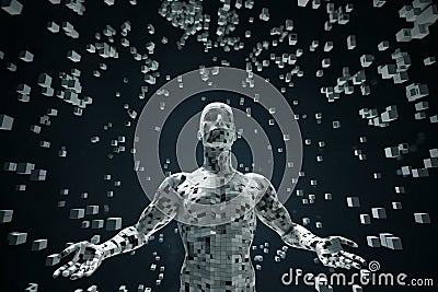 Portrait Of A Robot With Human Body Made Of Disintegrating Squares And ...