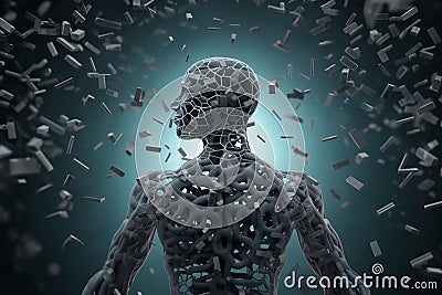 Portrait Of A Robot With Human Body Made Of Disintegrating Squares And ...