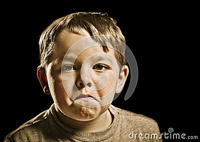 Portrait Of Serious, Sad, Angry Or Depressed Child Stock Photo ...