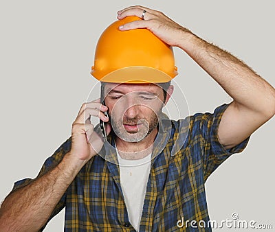 Portrait Of Upset Construction Worker Or Stressed Contractor Man In ...