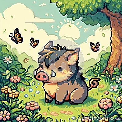 Portrait Of A Wild Boar, Pixel Art Stock Image | CartoonDealer.com ...