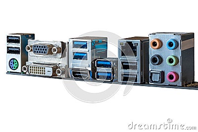 Ports On The Back Of The Motherboard Isolated On White Background ...