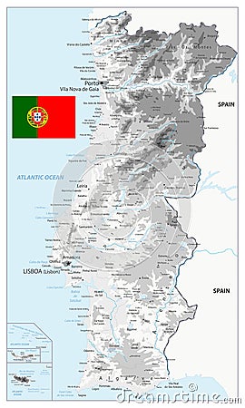 Portugal Physical Map White And Grey Vector Illustration ...