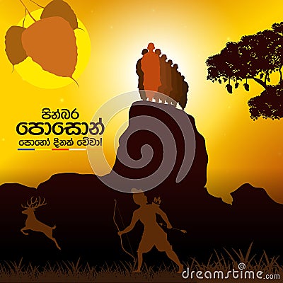 Poson Poya Day. Sri Lanka Poson Day. Mihinthale. EPS10 Cartoon Vector ...